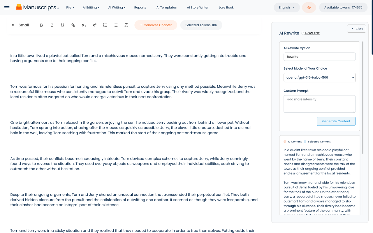 Rewrite Story Using Selection Tools - Manuscripts.ai