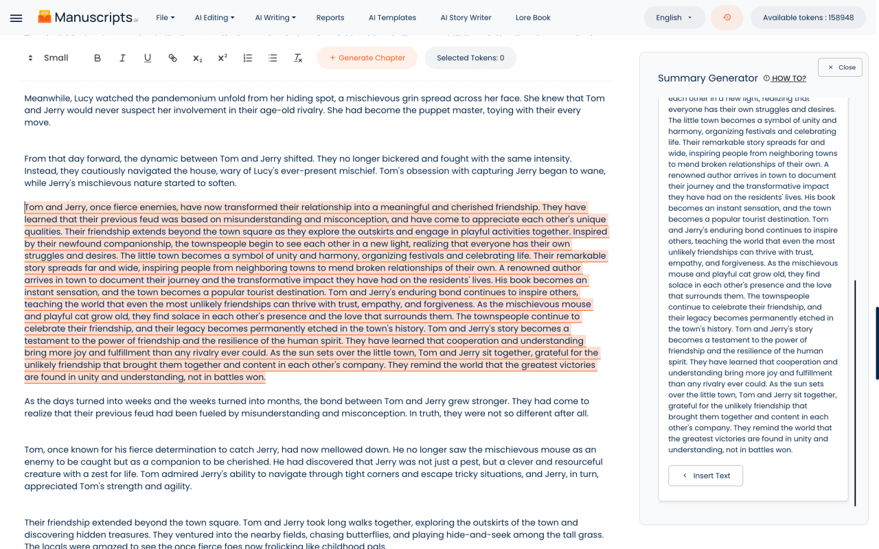 Summary Generator Using Selection Tools - Manuscripts.ai